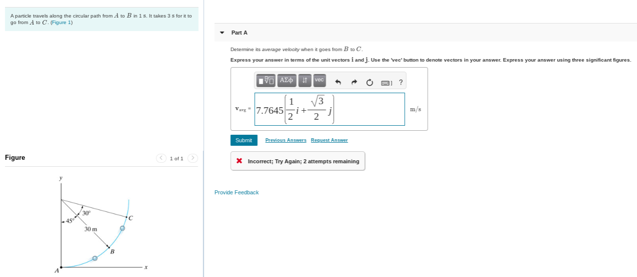Solved A particle travels along the circular path from A to | Chegg.com
