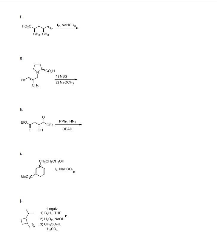 Solved f. HOC 12. NaHCO3 CH3 CH3 g. COH 1) NBS 2) NaOCH Ph | Chegg.com