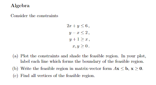 Solved Algebra Consider the constraints | Chegg.com
