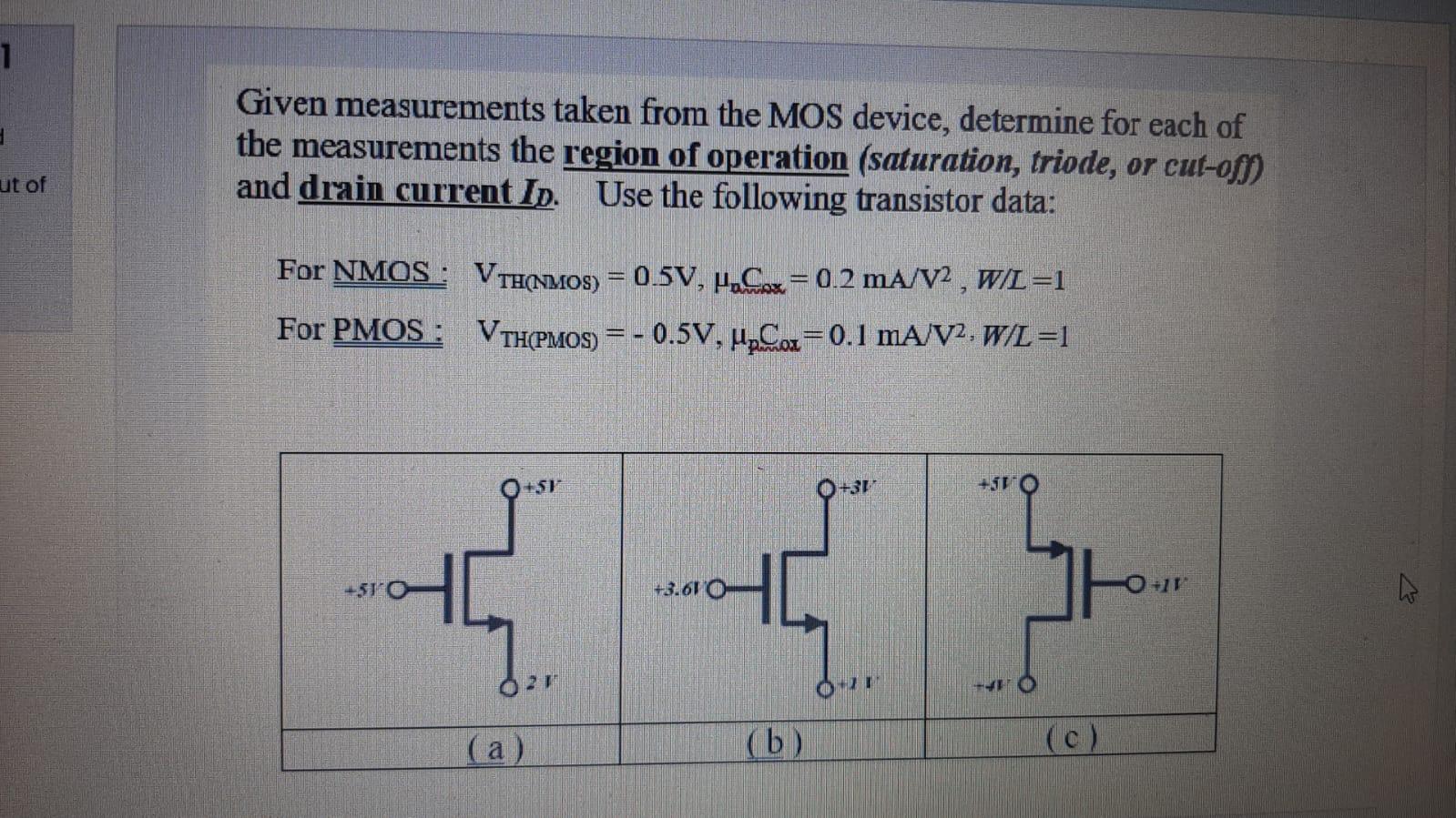 Solved 1 Given measurements taken from the MOS device, | Chegg.com