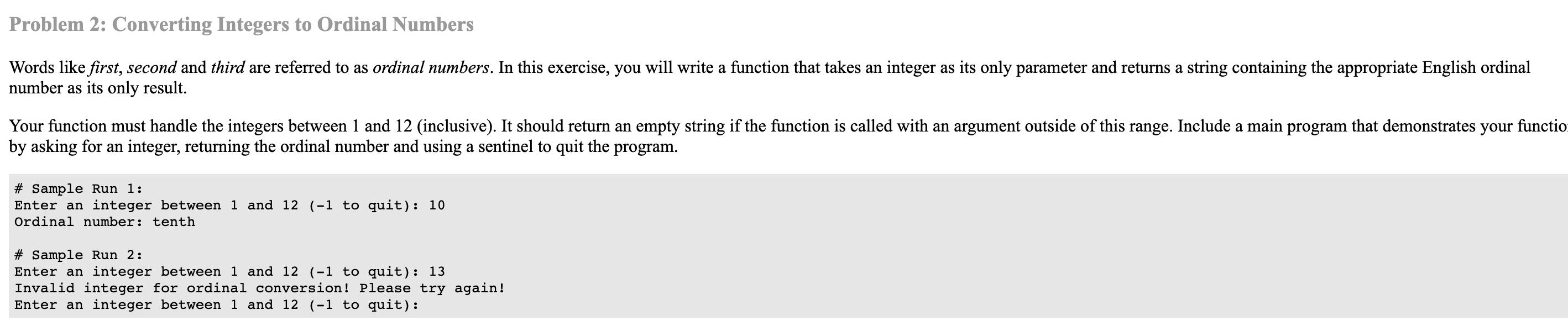 Solved Problem 2: Converting Integers to Ordinal Numbers | Chegg.com