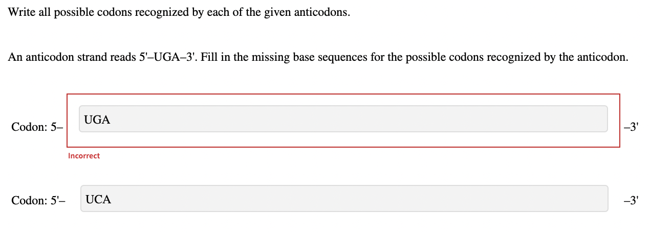 Solved Write all possible codons recognized by each of the | Chegg.com