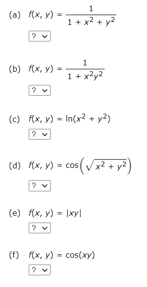 Solved (a) f(x,y)=1+x2+y21 (b) f(x,y)=1+x2y21 (c) | Chegg.com