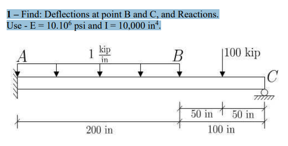 Solved 1 - Find: Deflections at point B and C, and | Chegg.com