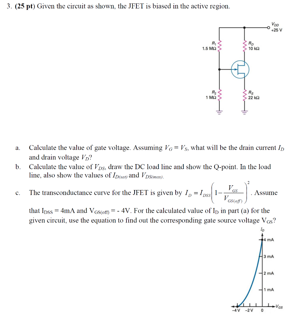 Solved 3. (25 pt) Given the circuit as shown, the JFET is | Chegg.com
