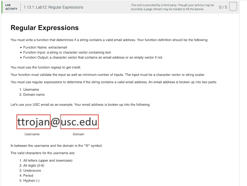 Solved LAB ACTIVITY 1.13.1: Lab12: Regular Expressions This | Chegg.com