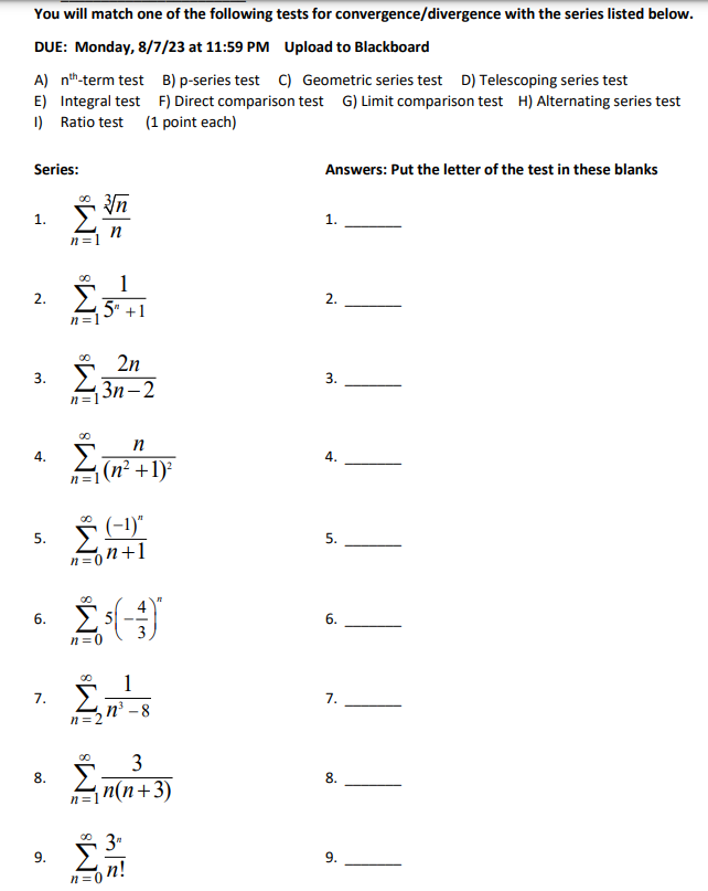 Solved DUE: Monday, 8/7/23 at 11:59 PM Upload to Blackboard | Chegg.com