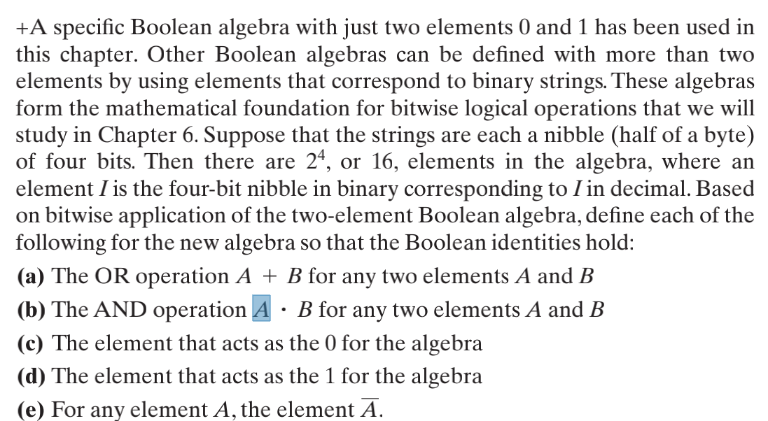 Solved +A specific Boolean algebra with just two elements 0 | Chegg.com