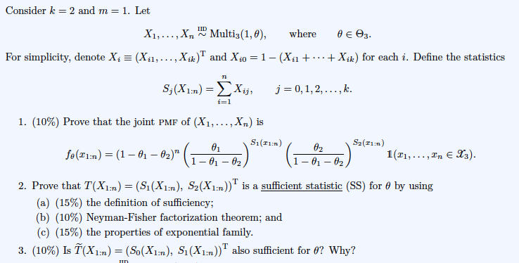 Consider k = 2 and m=1. Let X1, ...,X, Multiz(1,0), | Chegg.com