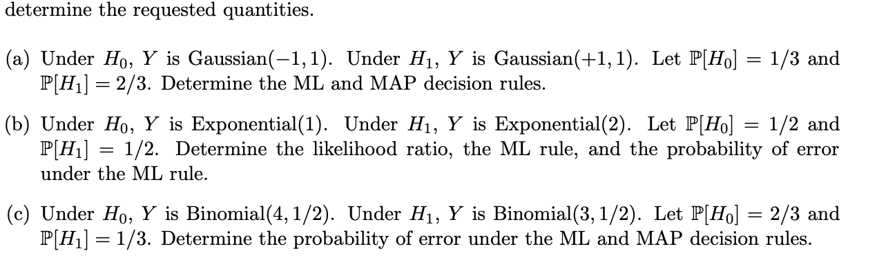 Solved determine the requested quantities. (a) Under H0,Y is | Chegg.com