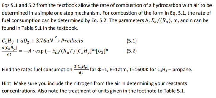 Solved Eqs 5.1 and 5.2 from the textbook allow the rate of | Chegg.com