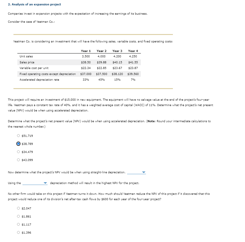 Solved 2. Analysis of an expansion project Companies invest | Chegg.com