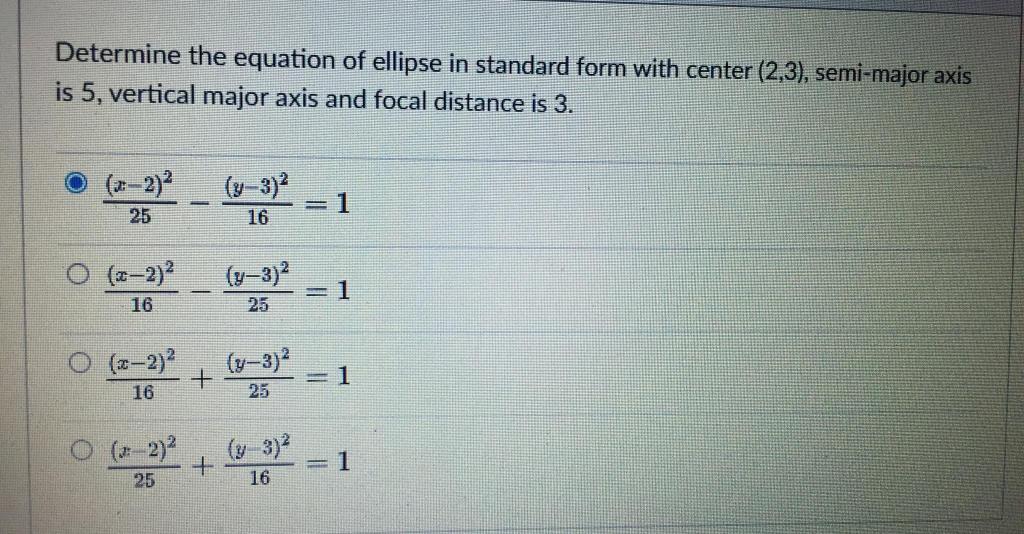 Solved Determine the equation of ellipse in standard form | Chegg.com