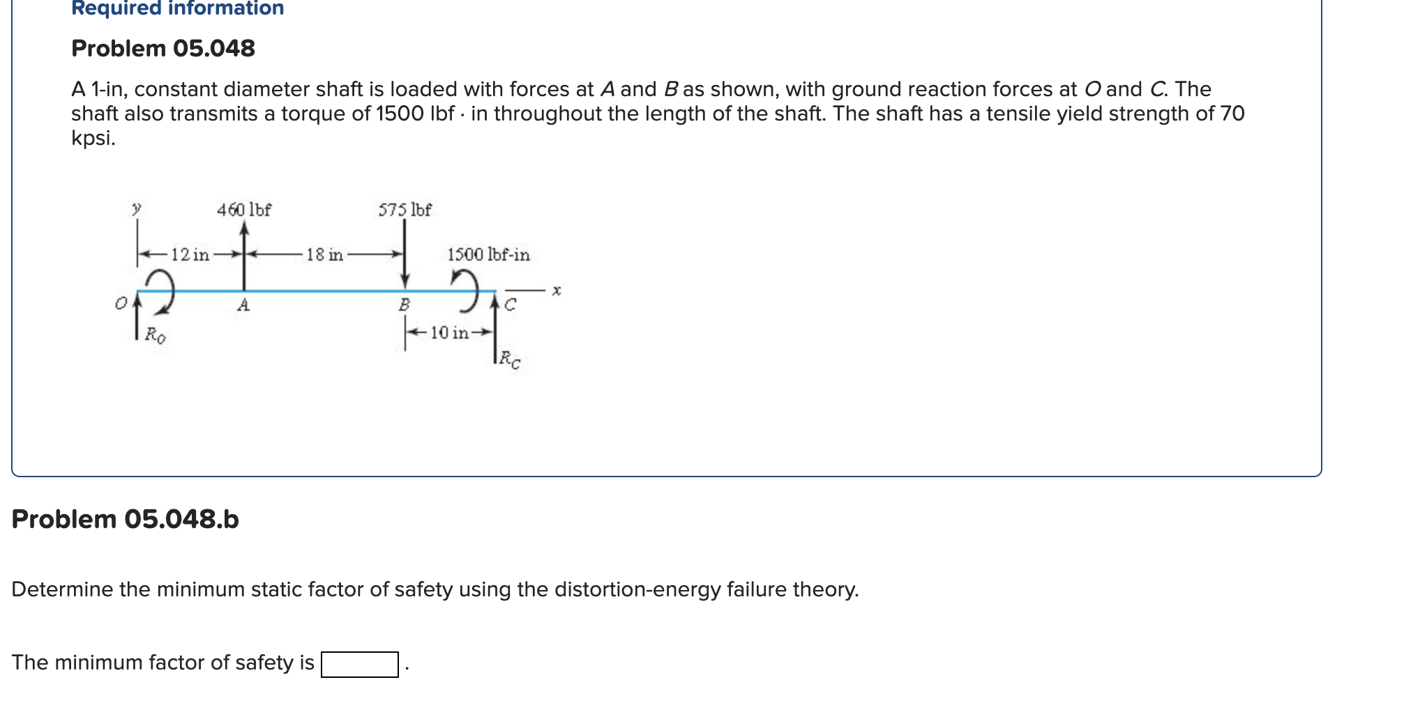 Solved A 1-in, constant diameter shaft is loaded with forces | Chegg.com