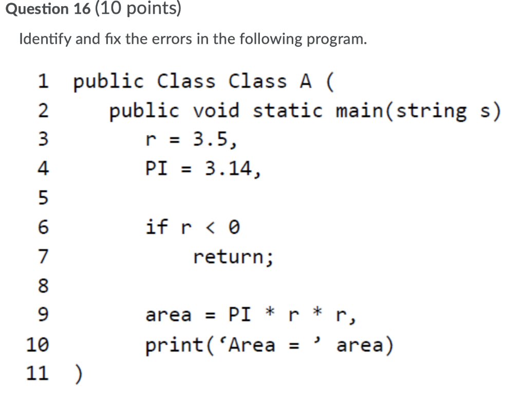 Solved Question 16 (10 points) Identify and fix the errors | Chegg.com