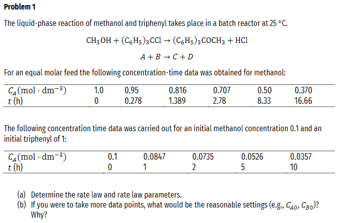 Solved The liquid-phase reaction of methanol and triphenyl | Chegg.com
