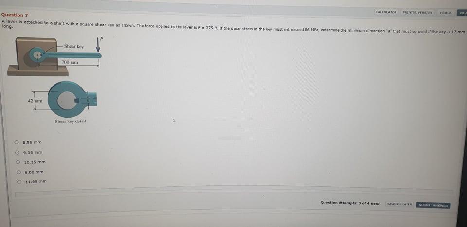 Solved CALCULATOR PRINTER VERSION BACK NEX Question 7 A | Chegg.com