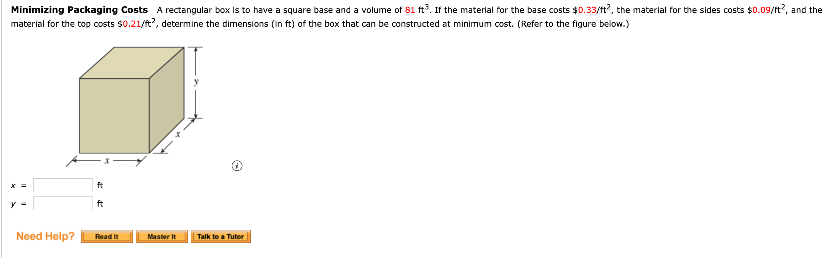 Solved Minimizing Packaging Costs A rectangular box is to | Chegg.com