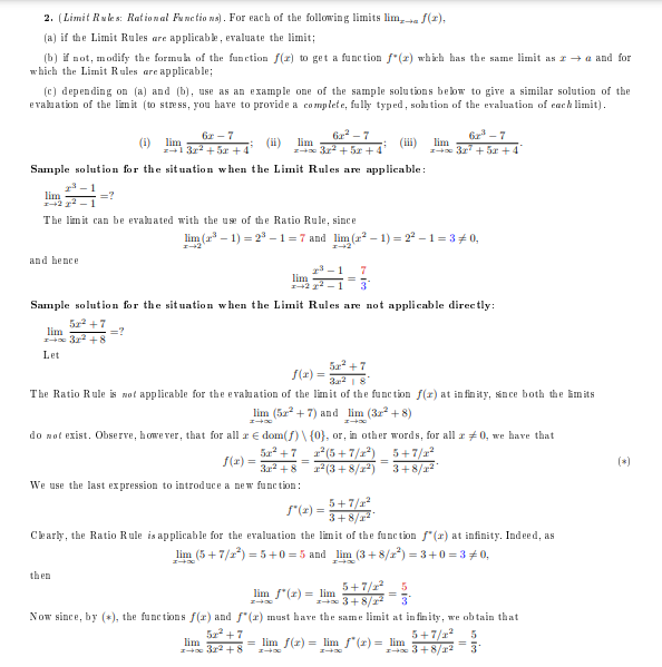 Solved 2. (Limit Ralc s: Rational Functions). For each of | Chegg.com
