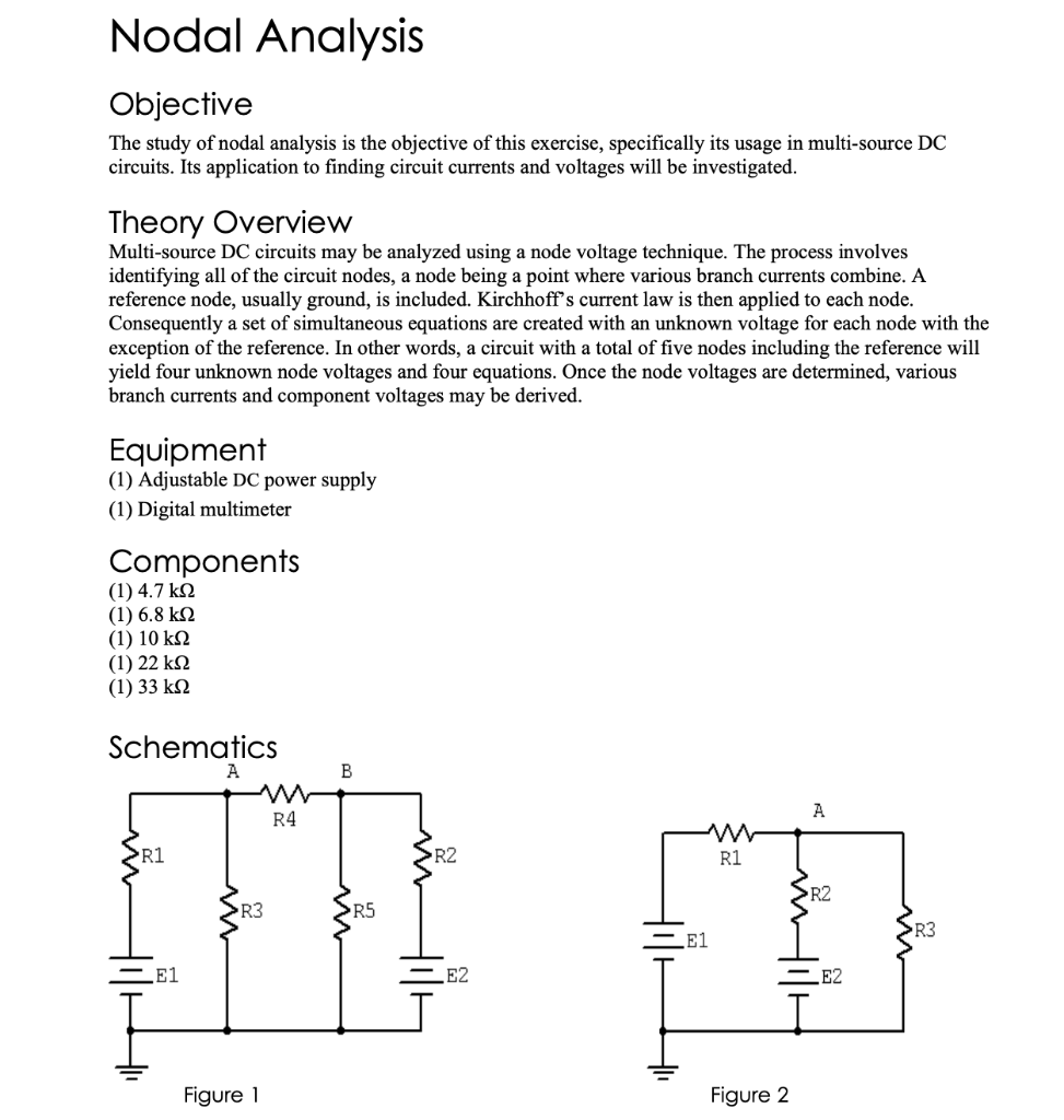 Solved Nodal Analysis Objective The study of nodal analysis | Chegg.com