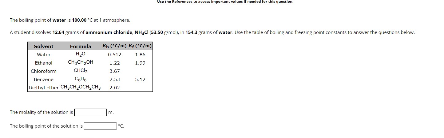 Solved The molality of the solution is m. The boiling point | Chegg.com