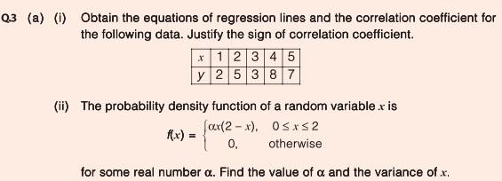 Solved (i) Obtain the equations of regression lines and the | Chegg.com