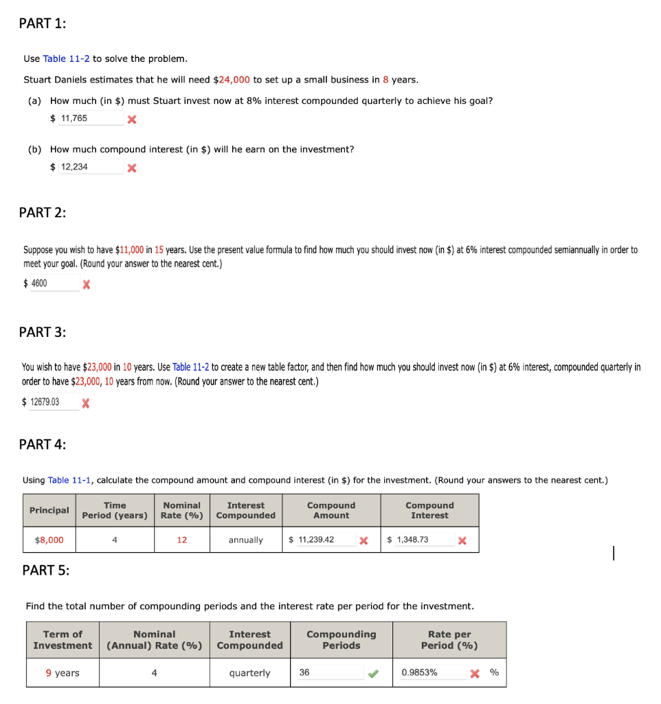 PART 1: Use Table 11-2 to solve the problem. Stuart | Chegg.com