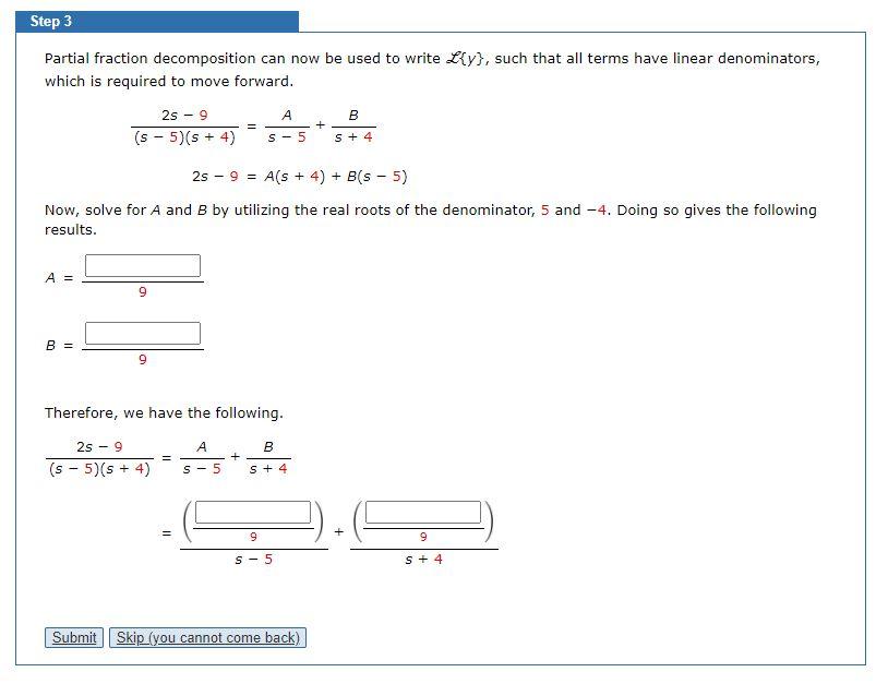 Solved Step 3 Partial fraction decomposition can now be used | Chegg.com