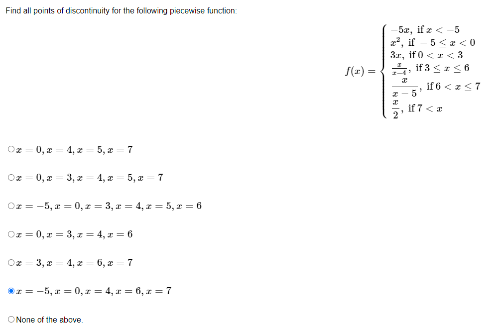 Solved Find all points of discontinuity for the following | Chegg.com
