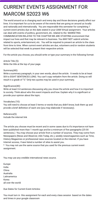 Solved Current Events Assignments for Marketing | Chegg.com