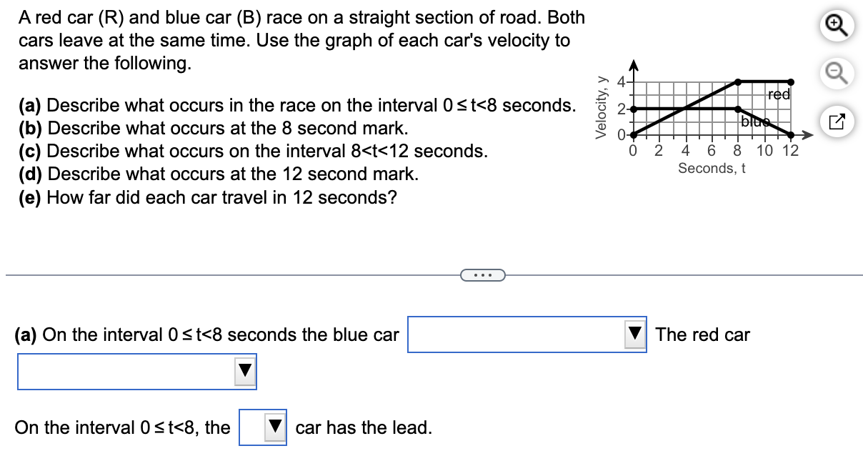 Solved A red car (R) ﻿and blue car (B) ﻿race on a straight | Chegg.com