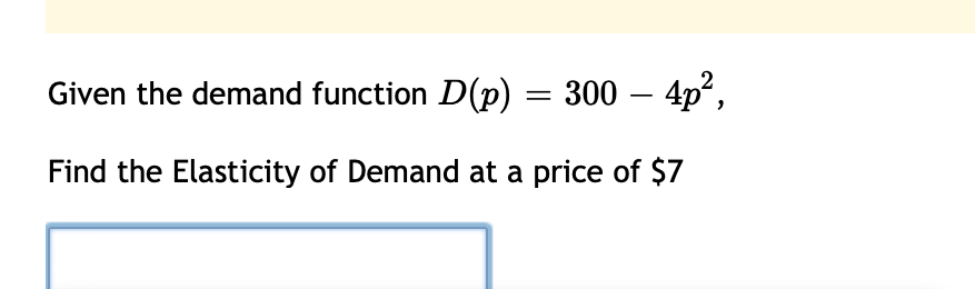 Solved Given the demand function D(p) = 1125 – 4p, Find the | Chegg.com