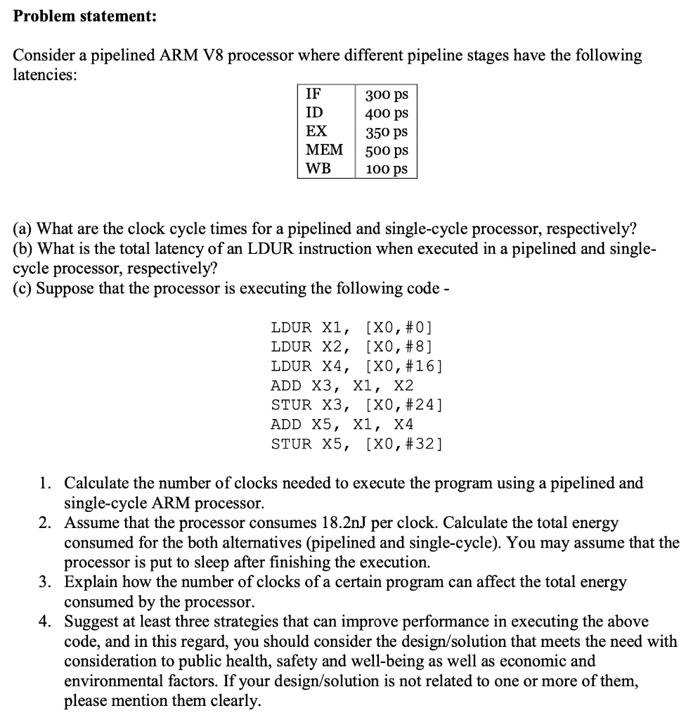 Problem statement: IE Consider a pipelined ARM V8 | Chegg.com