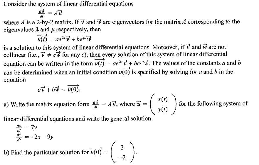 Solved Consider the system of linear differential equations | Chegg.com