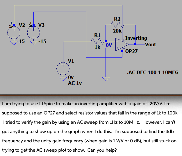 Solved More specifically, when I try to run the AC sweep in | Chegg.com
