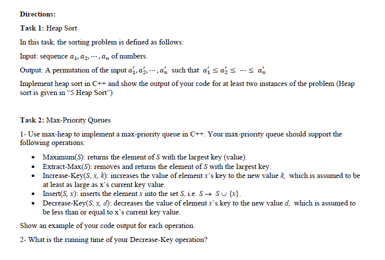 Solved Directions: Task 1: Heap Sort In this task, the | Chegg.com