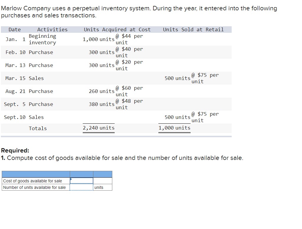 Solved Marlow Company uses a perpetual inventory system. | Chegg.com