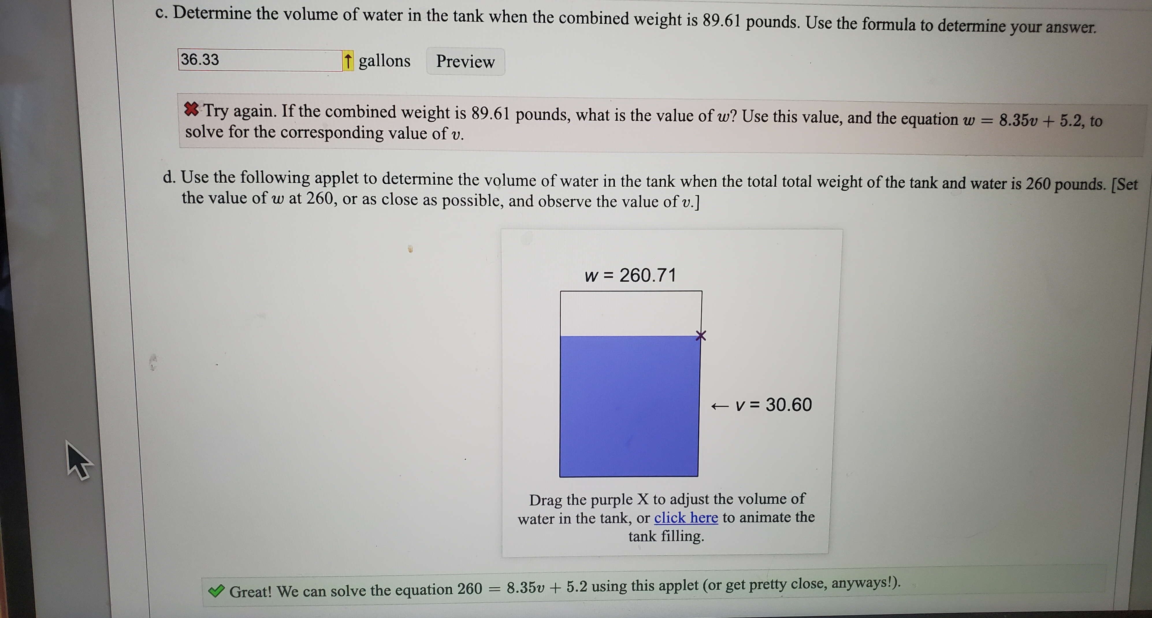 Solved c. Determine the volume of water in the tank when the | Chegg.com