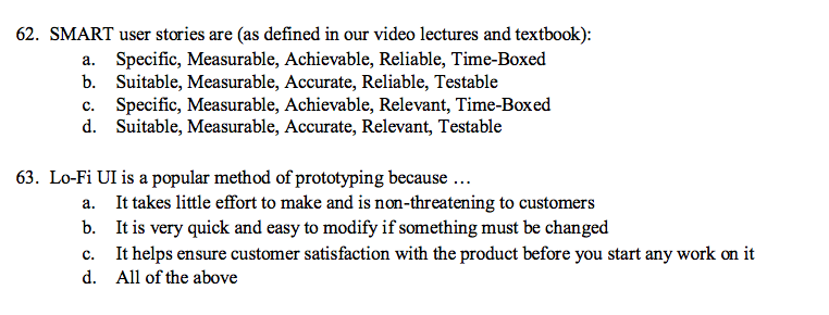 Solved 62. SMART user stories are (as defined in our video | Chegg.com