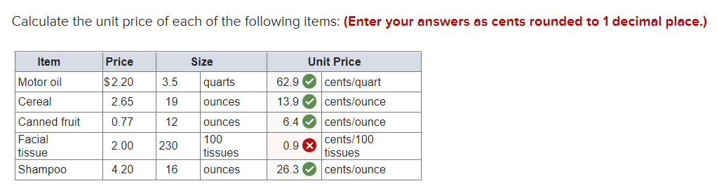 Solved Calculate the unit price of each of the following | Chegg.com