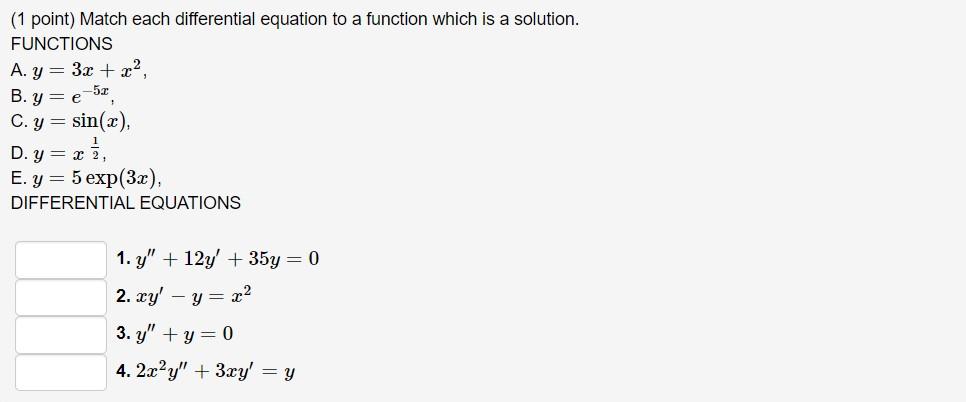 Solved (1 point) Match each differential equation to a | Chegg.com