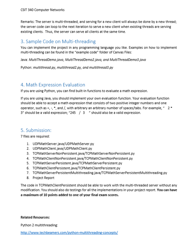 CSIT 340 Computer Networks Socket Programming- Math | Chegg.com