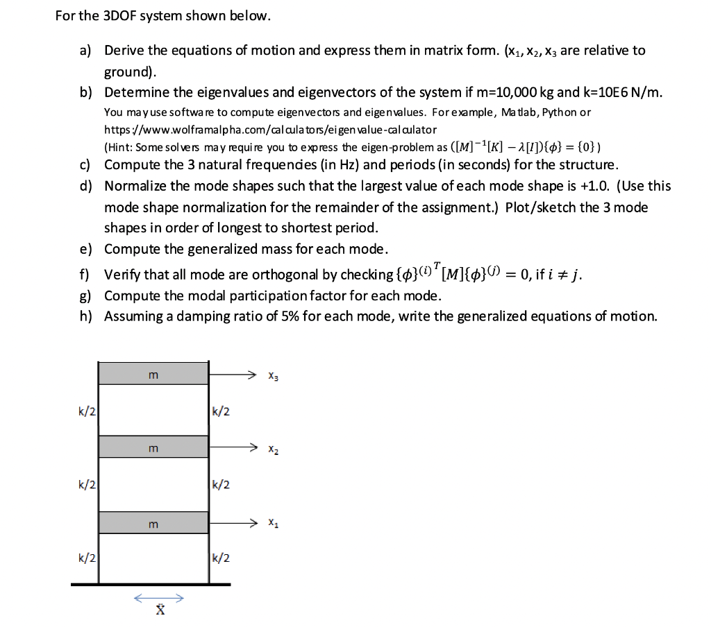 For the 3DOF system shown below. a) Derive the | Chegg.com