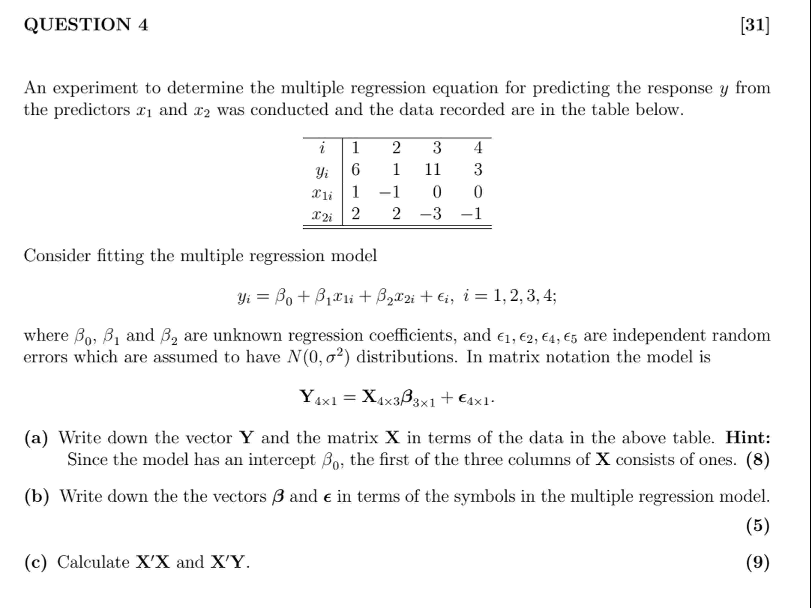 Solved QUESTION 4An ﻿experiment to ﻿determine the multiple | Chegg.com