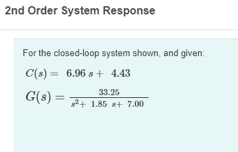 Solved 2nd Order System Response For the closed-loop system | Chegg.com