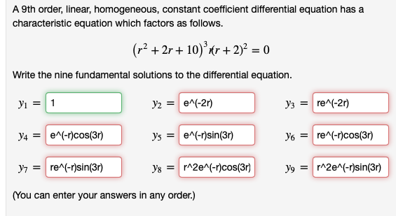 Solved A 9th order, linear, homogeneous, constant | Chegg.com