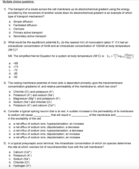 Solved Multiple choice questions: 1) The transport of a | Chegg.com