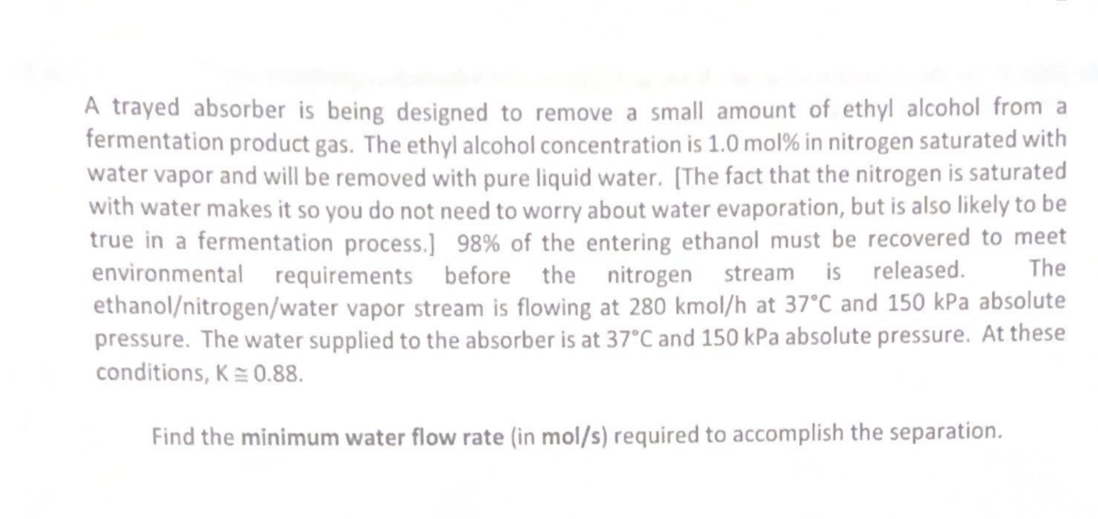 Solved A trayed absorber is being designed to remove a small | Chegg.com