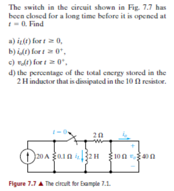 Solved The switch in ﻿the circuit shown in ﻿Fig. 7.7 | Chegg.com