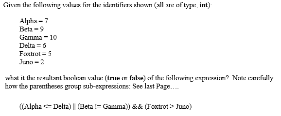 Solved Given the following values for the identifiers shown | Chegg.com